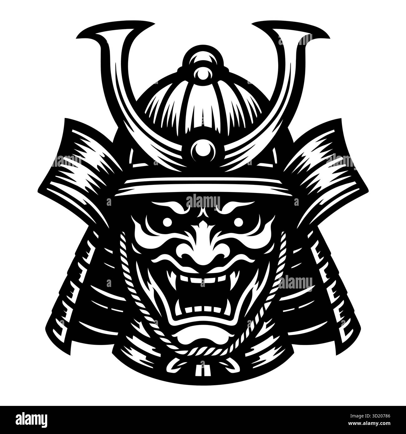 Screaming Samurai Skull in Kabuto Helmet vector illustration featuring ...