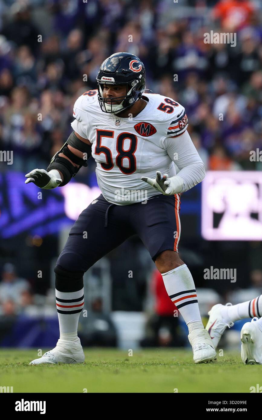Chicago Bears offensive tackle Darnell Wright (58) in action during the ...
