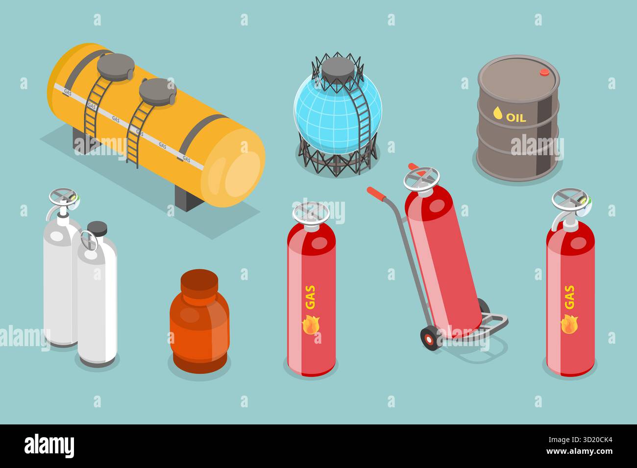 3D Isometric Flat Illustration of Gas Cylindrical Containers, Metal ...