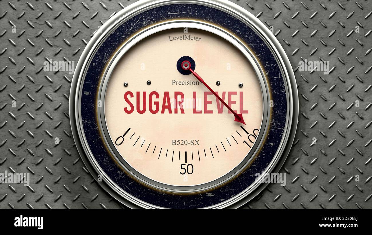 Sugar Level that is hitting a full scale, showing a very high level of ...