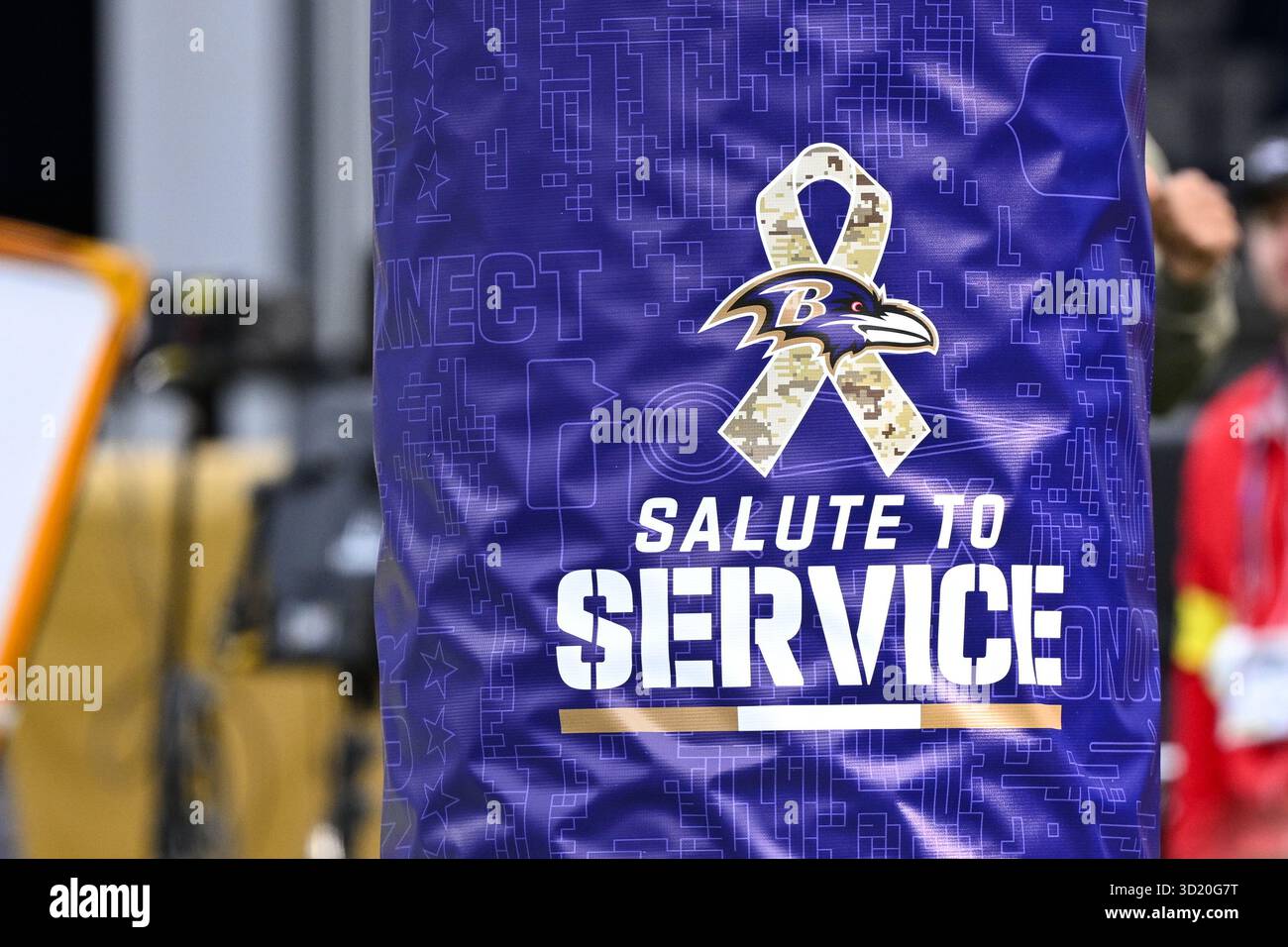 A Salute to Service banner sits on the goal post before an NFL football ...