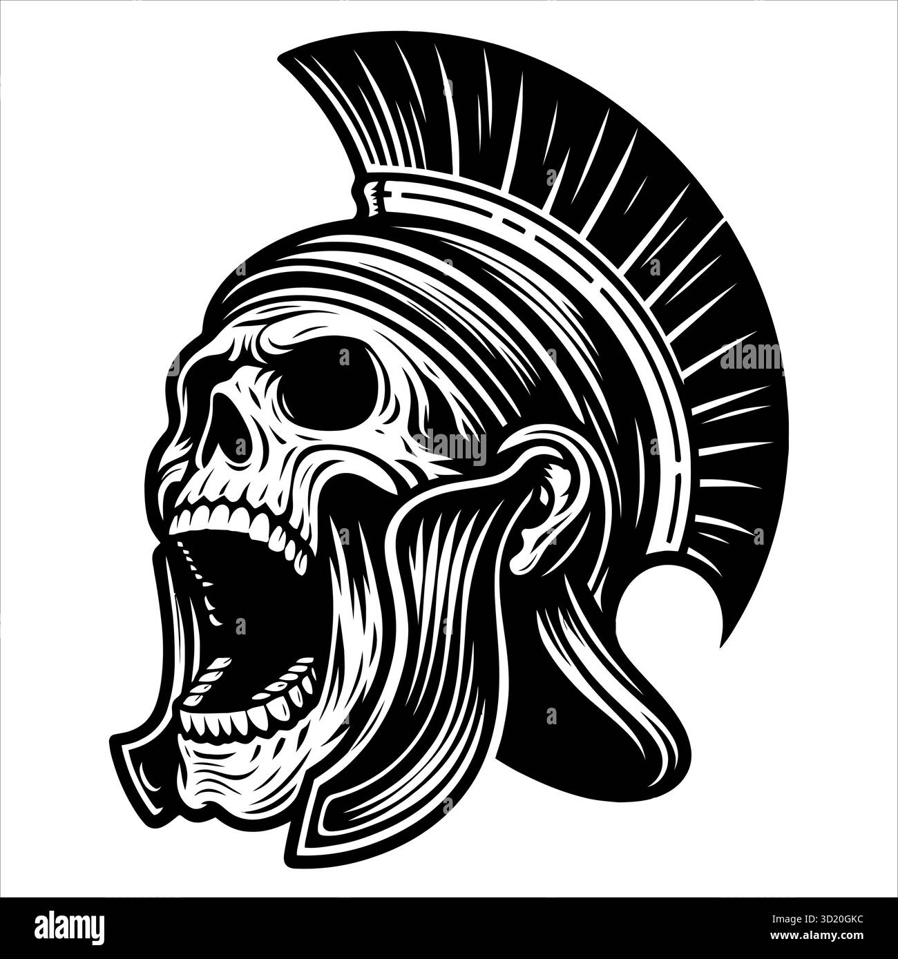 Screaming Roman Gladiator Skull Vector Illustration featuring a fierce ...