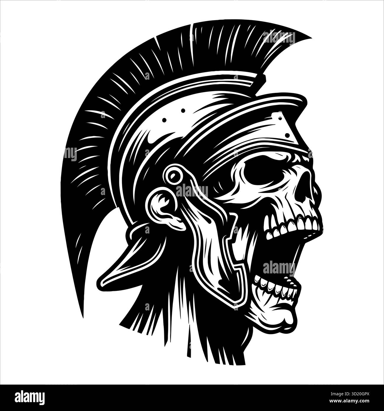 Screaming Roman Gladiator Skull Vector Illustration featuring a fierce ...