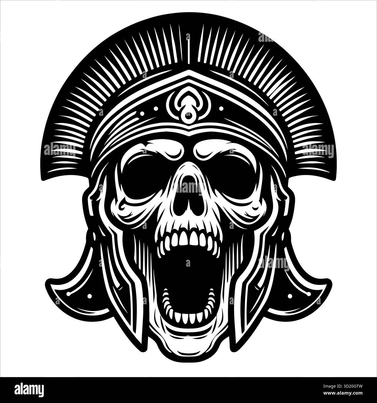 Screaming Roman Gladiator Skull Vector Illustration featuring a fierce ...