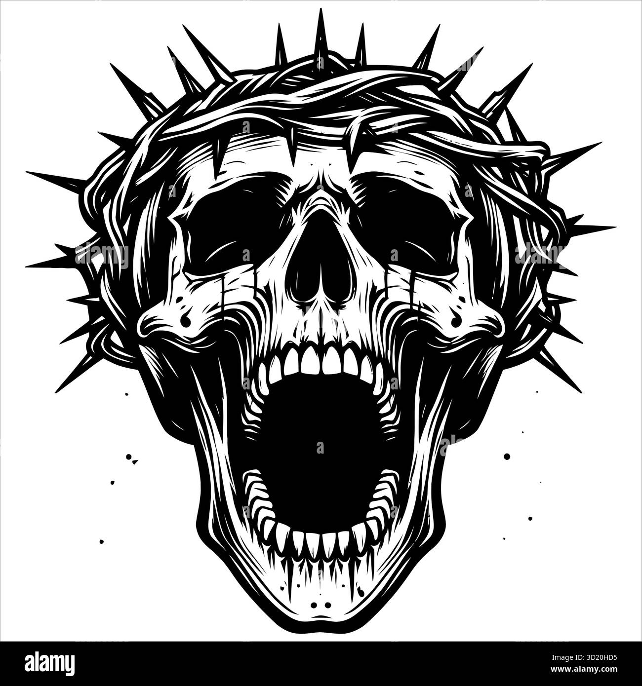 Screaming Skull Crowned with Thorns vector illustration featuring ...