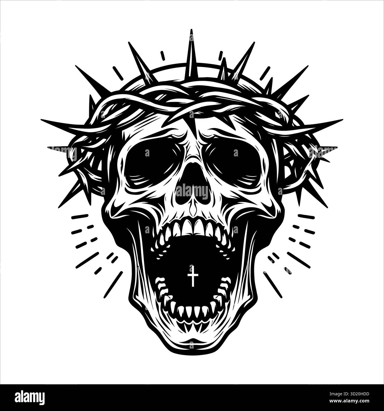 Screaming Skull Crowned with Thorns vector illustration featuring ...