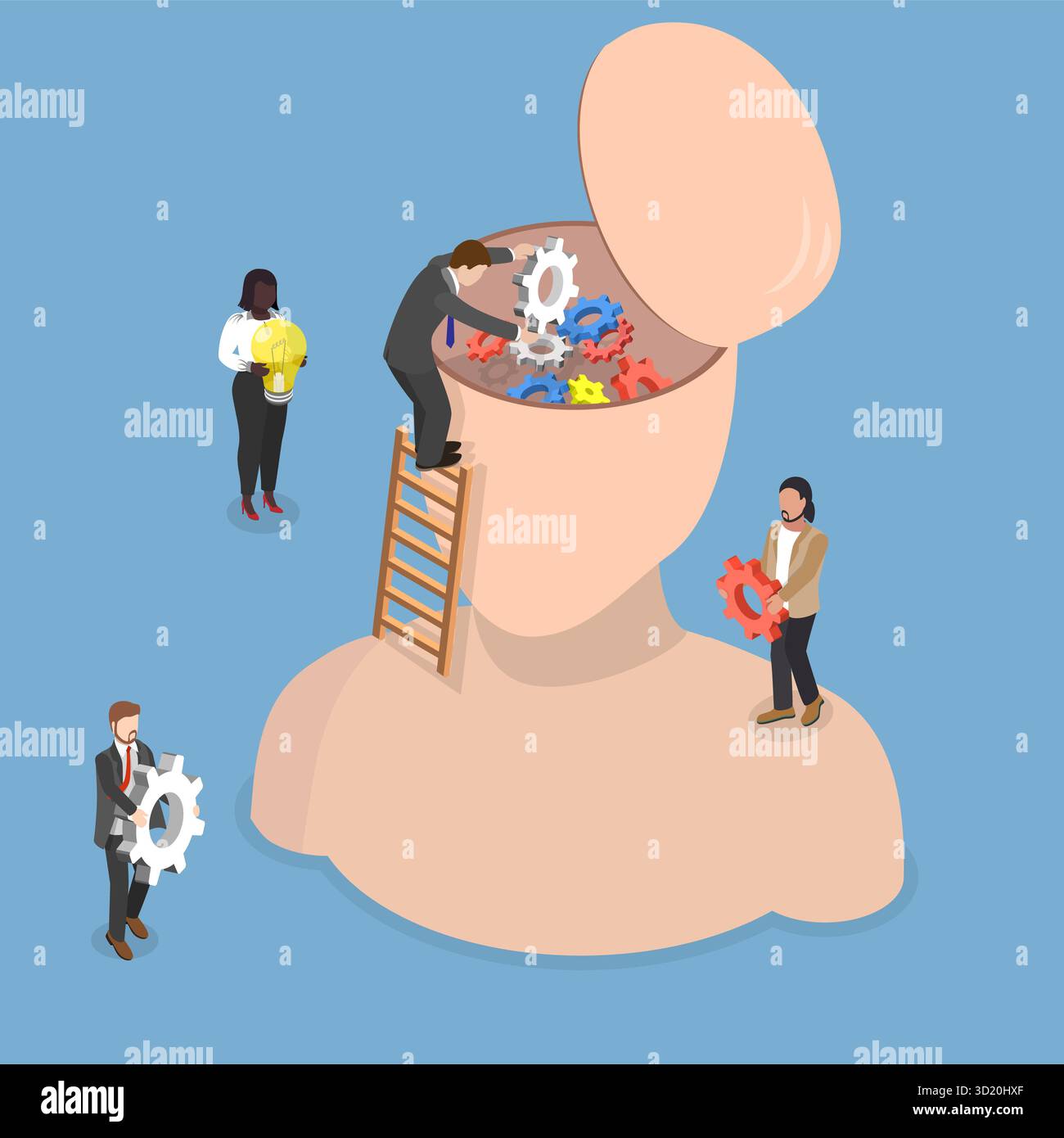 3D Isometric Flat Illustration of Knowledge Development, Gears and ...