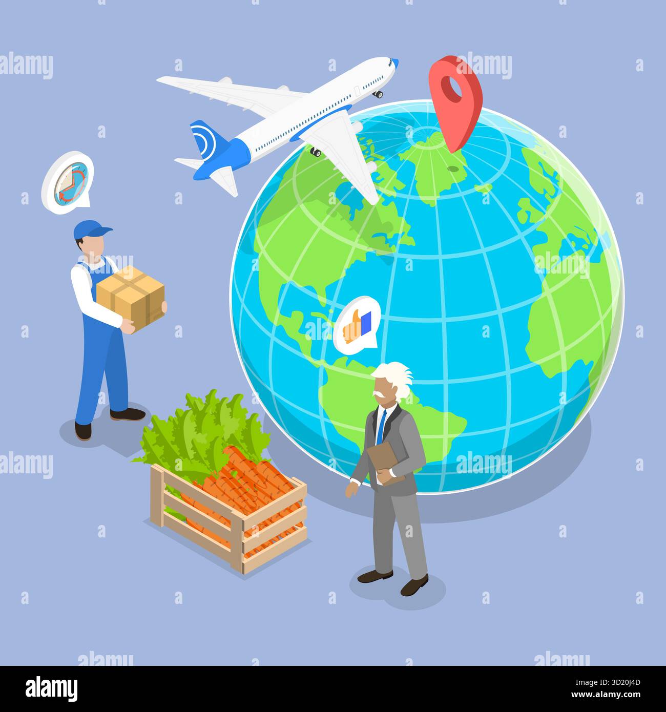 3D Isometric Flat Illustration of Agricultural Products Export, Global ...