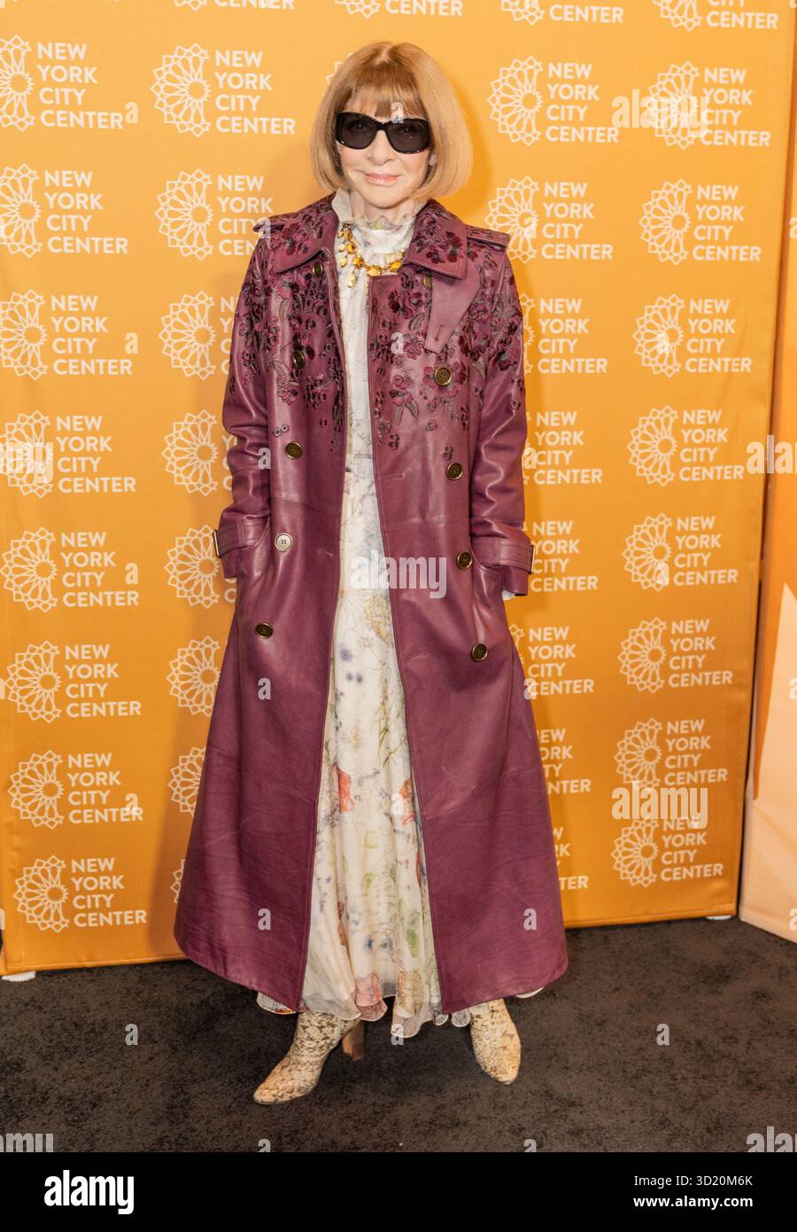 Anna Wintour wearing coat by Burberry and dress by Alexander McQueen ...