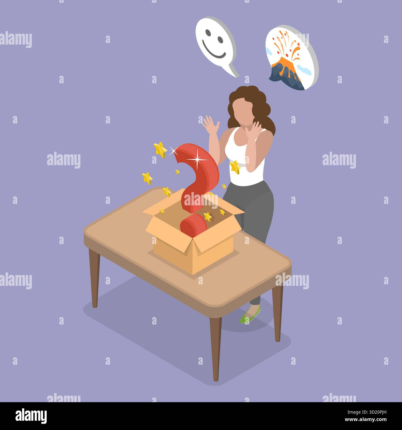 3D Isometric Flat Illustration of Mystery Box, Unwrapping a Present ...