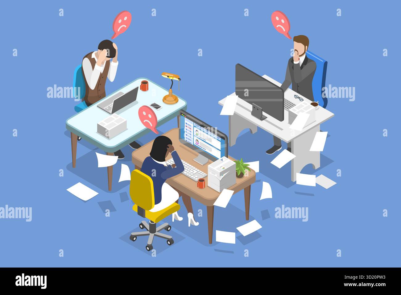 3D Isometric Flat Illustration of Worried Businessmen, Sad and Tired ...