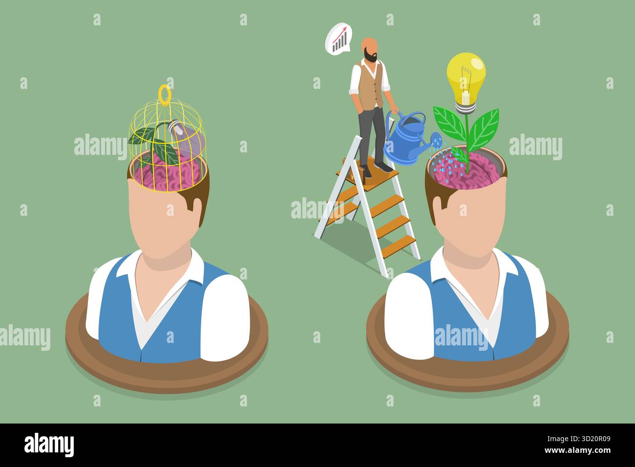 3D Isometric Flat Illustration of Different Mindsets, Embracing Growth ...