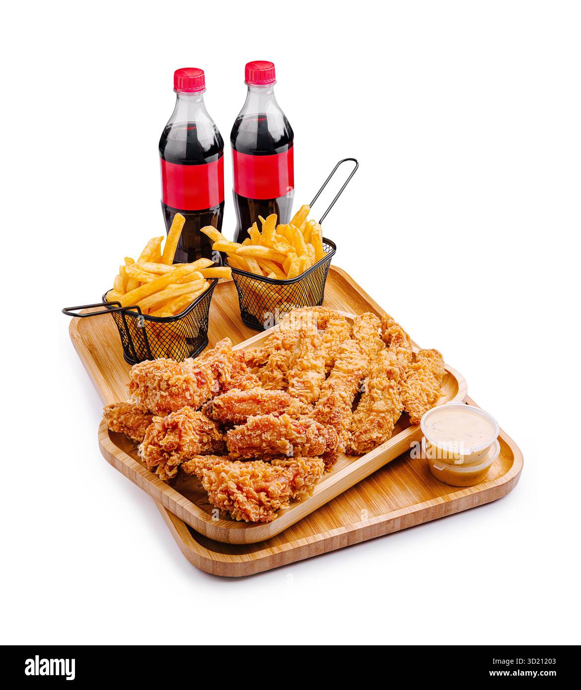A delicious meal features crispy fried chicken tenders, golden french ...