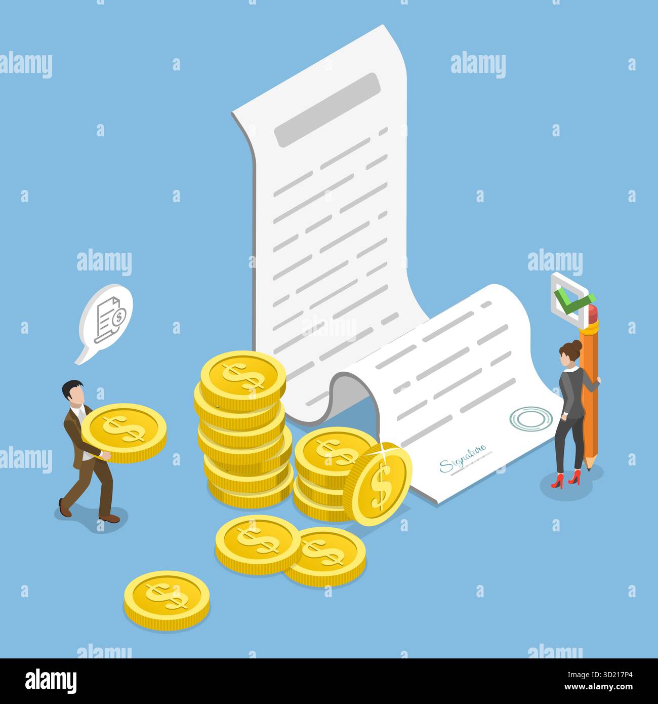3D Isometric Flat Illustration of Cash Invest, Successful Money Lending ...