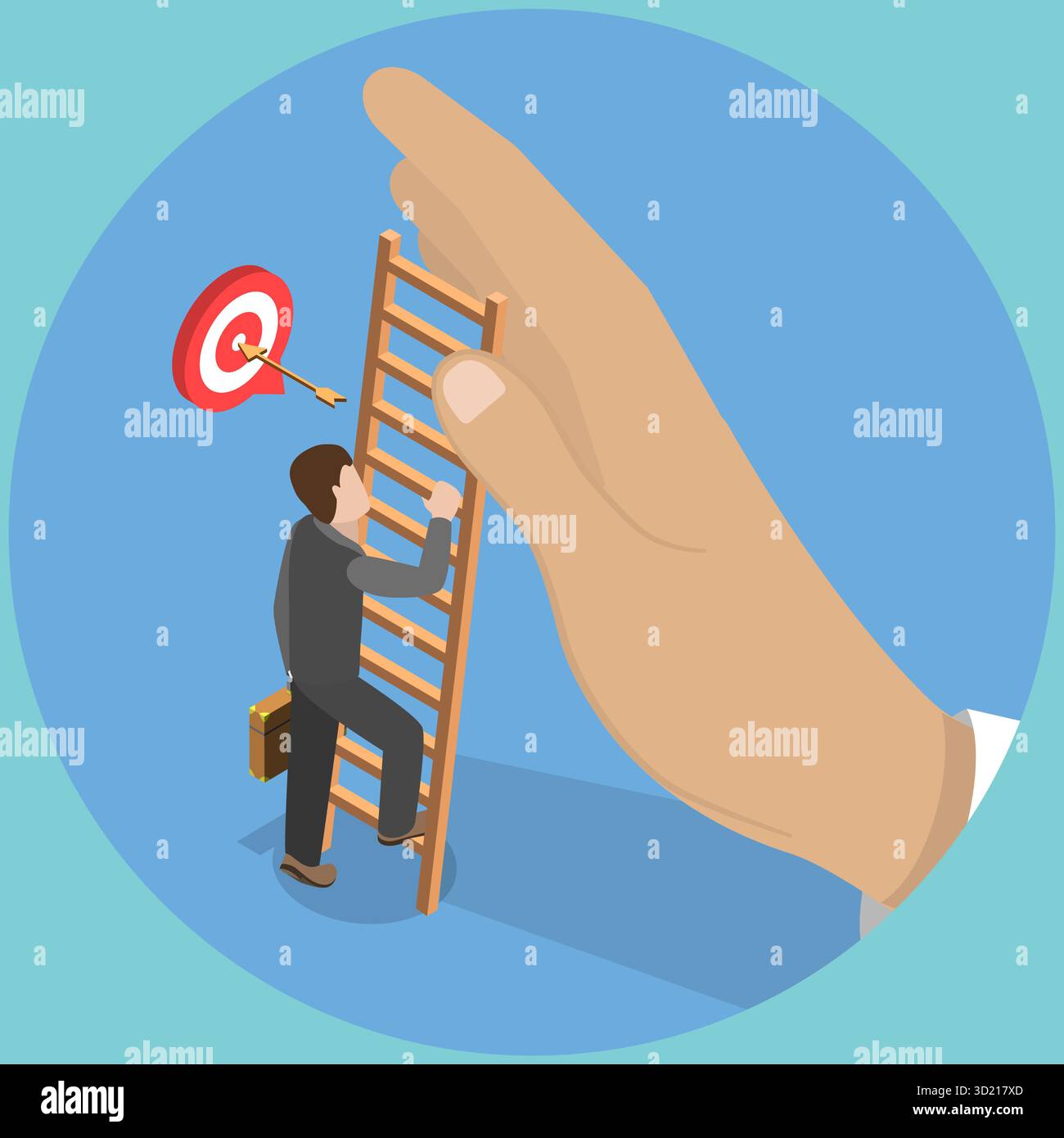 3D Isometric Flat Illustration of Business Obstacle, Climbing Ladder to ...