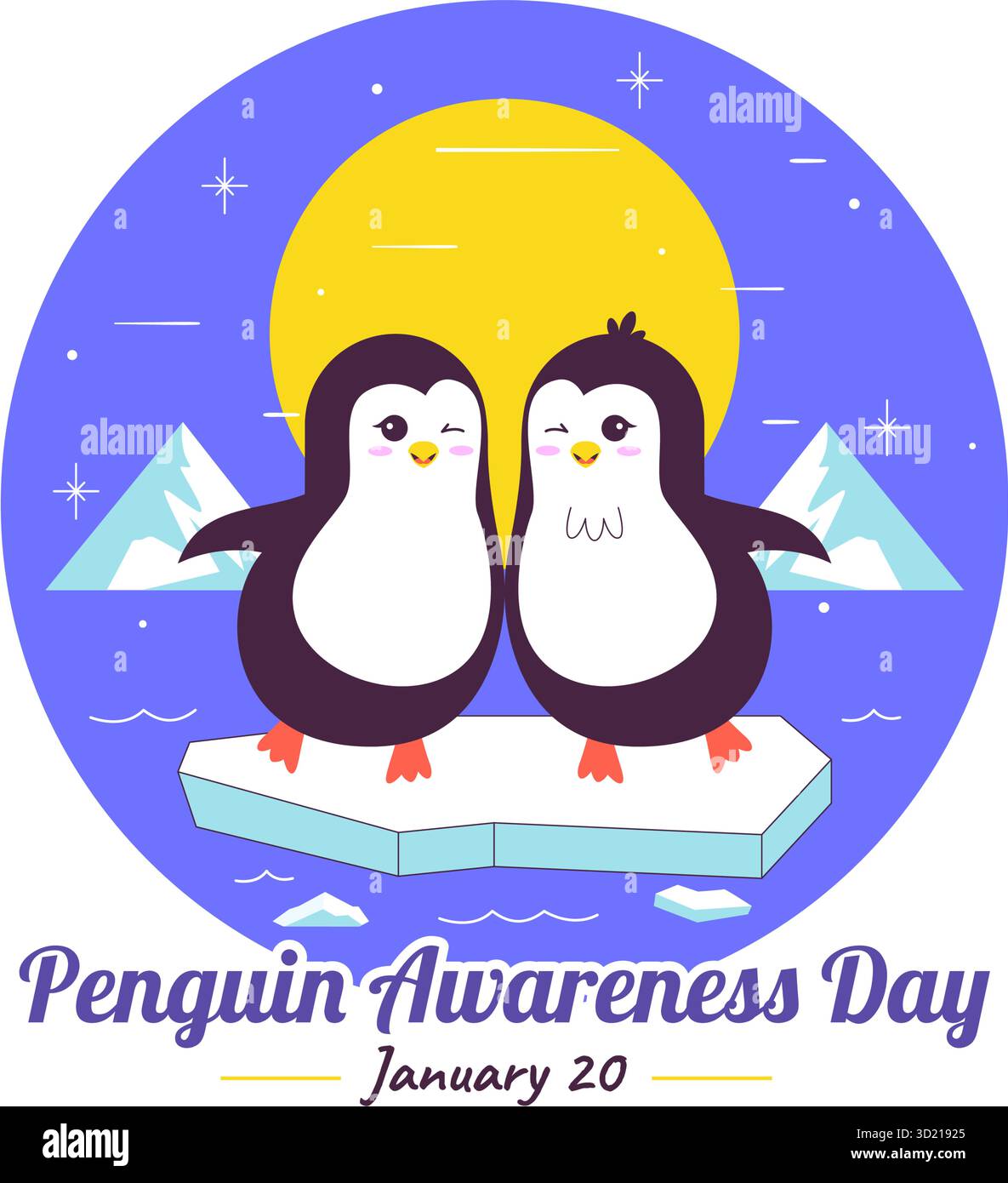 Penguin Awareness Day Vector Illustration on January 20, Featuring Penguins and an Iceberg to ...