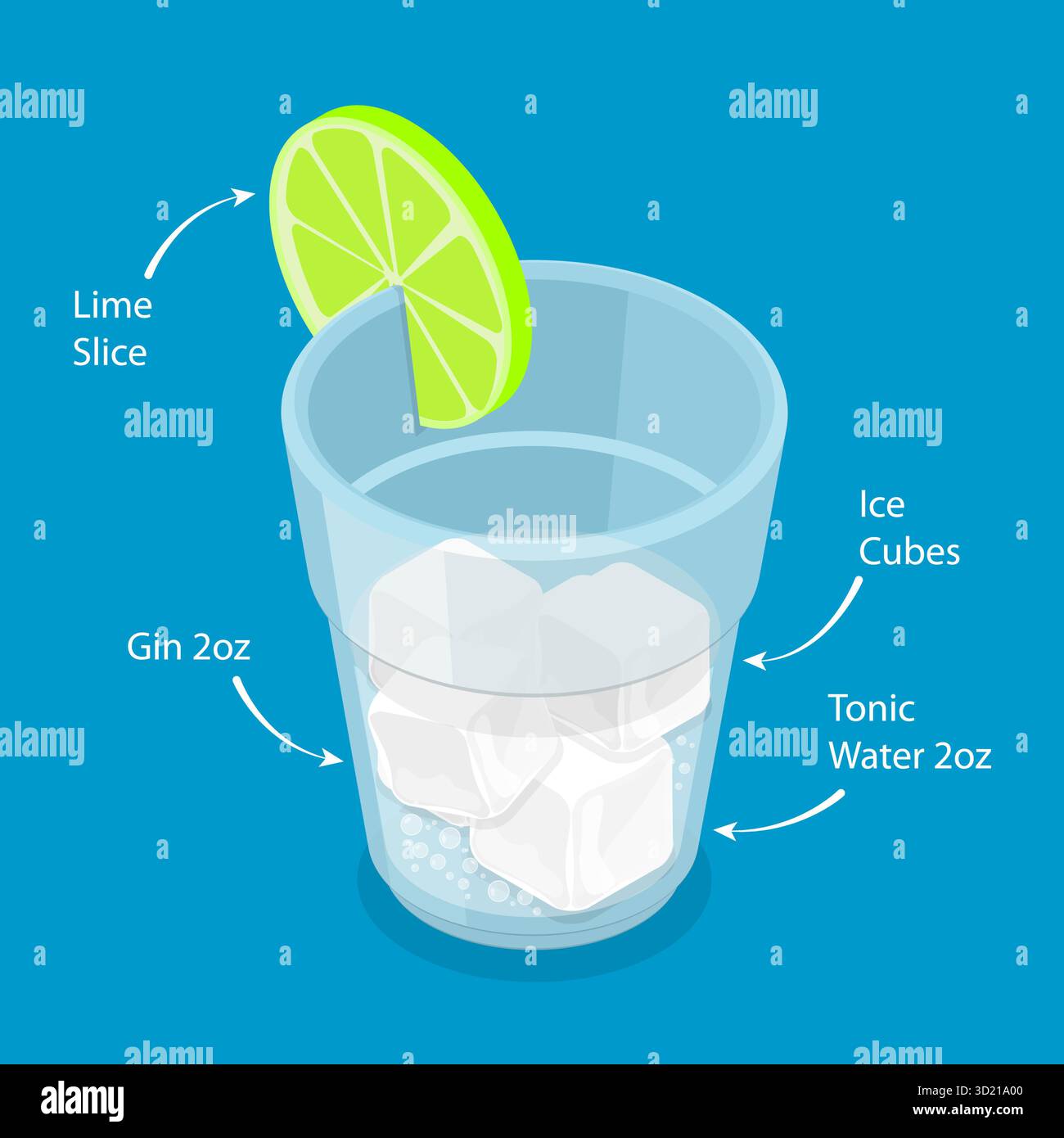 3D Isometric Flat Illustration of Tonic Cocktail Recipe, Ingredient ...