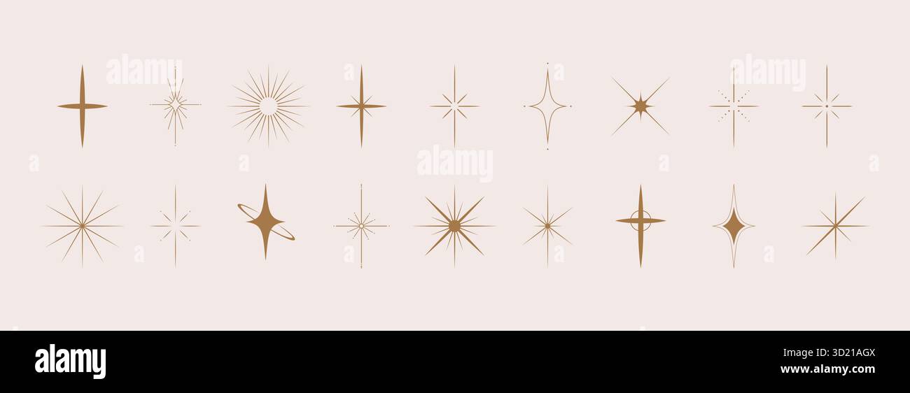 Sparkle stars collection. Minimalistic star set. Sunburst shape bundle ...