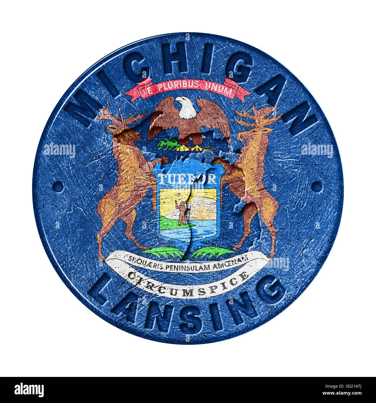 Michigan flag button map hi-res stock photography and images - Alamy