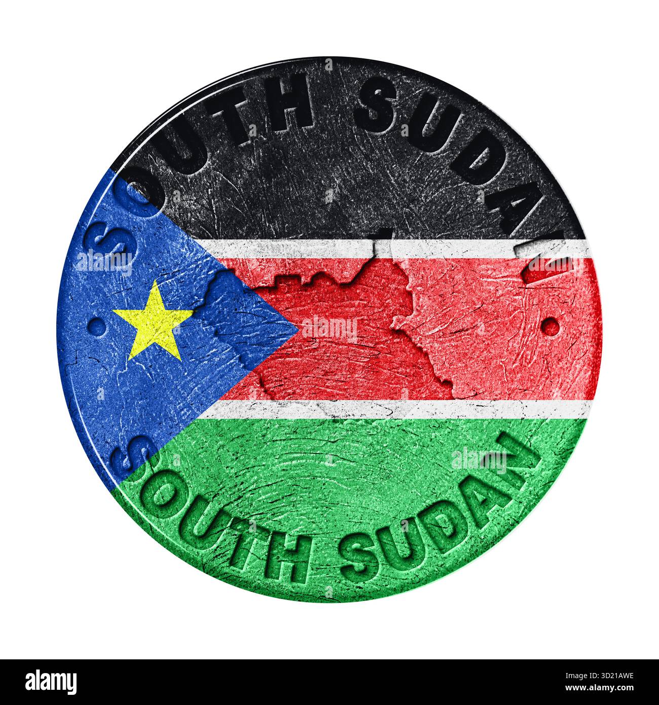 South Sudan Flag Button with Map, Retro Style Stock Photo - Alamy