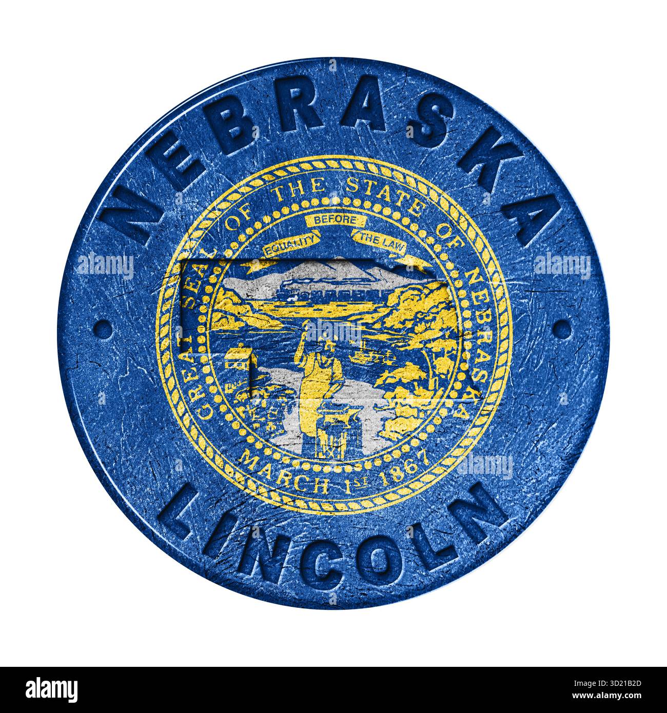 Nebraska Flag Button with Map, Retro Style Stock Photo - Alamy