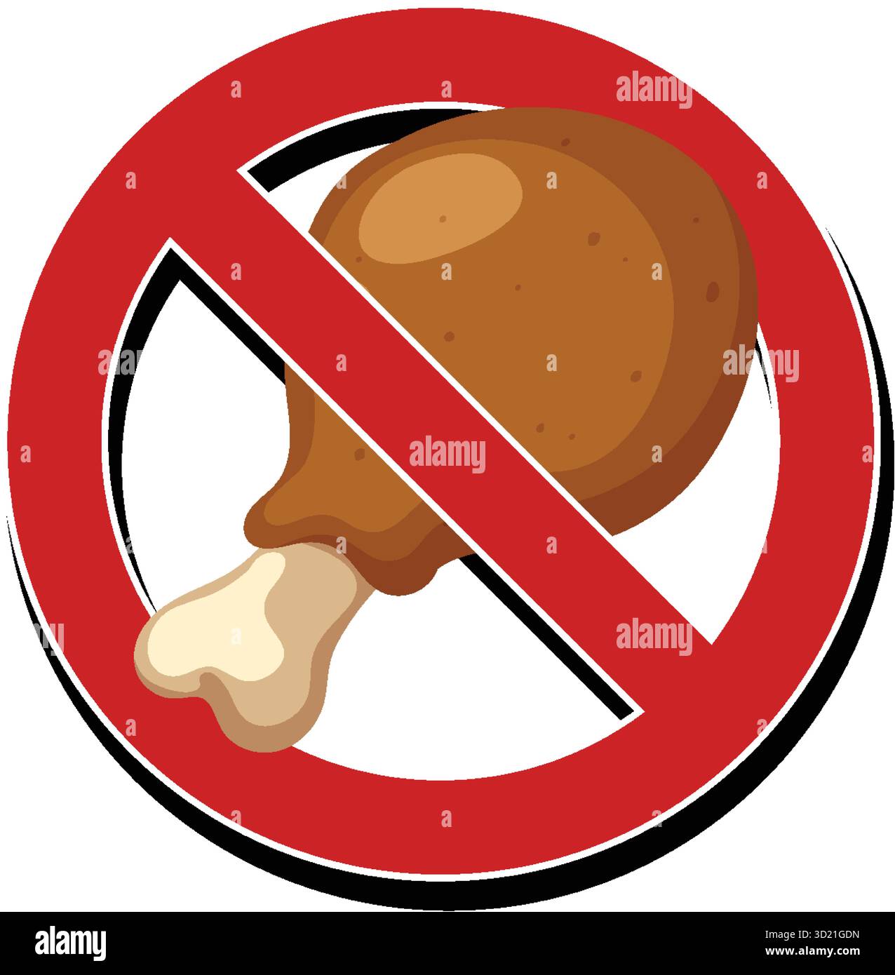 Flat vector of chicken drumstick crossed out by bold red prohibition ...