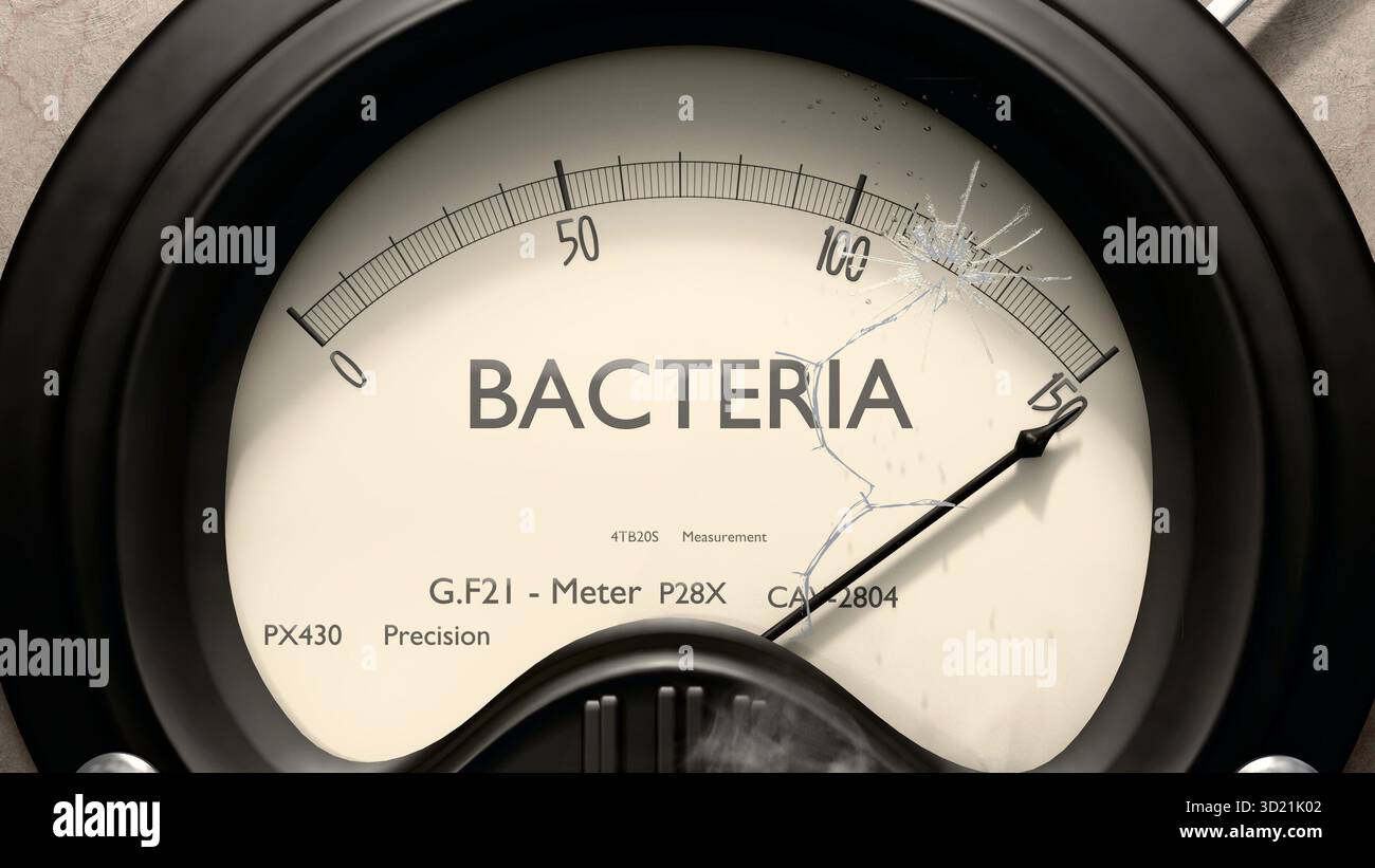 Bacteria meter showing high levels of bacteria. Dangerously increasing ...