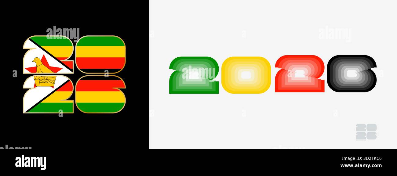 Year 2026 with flag of Zimbabwe and in color palate of Zimbabwe flag ...