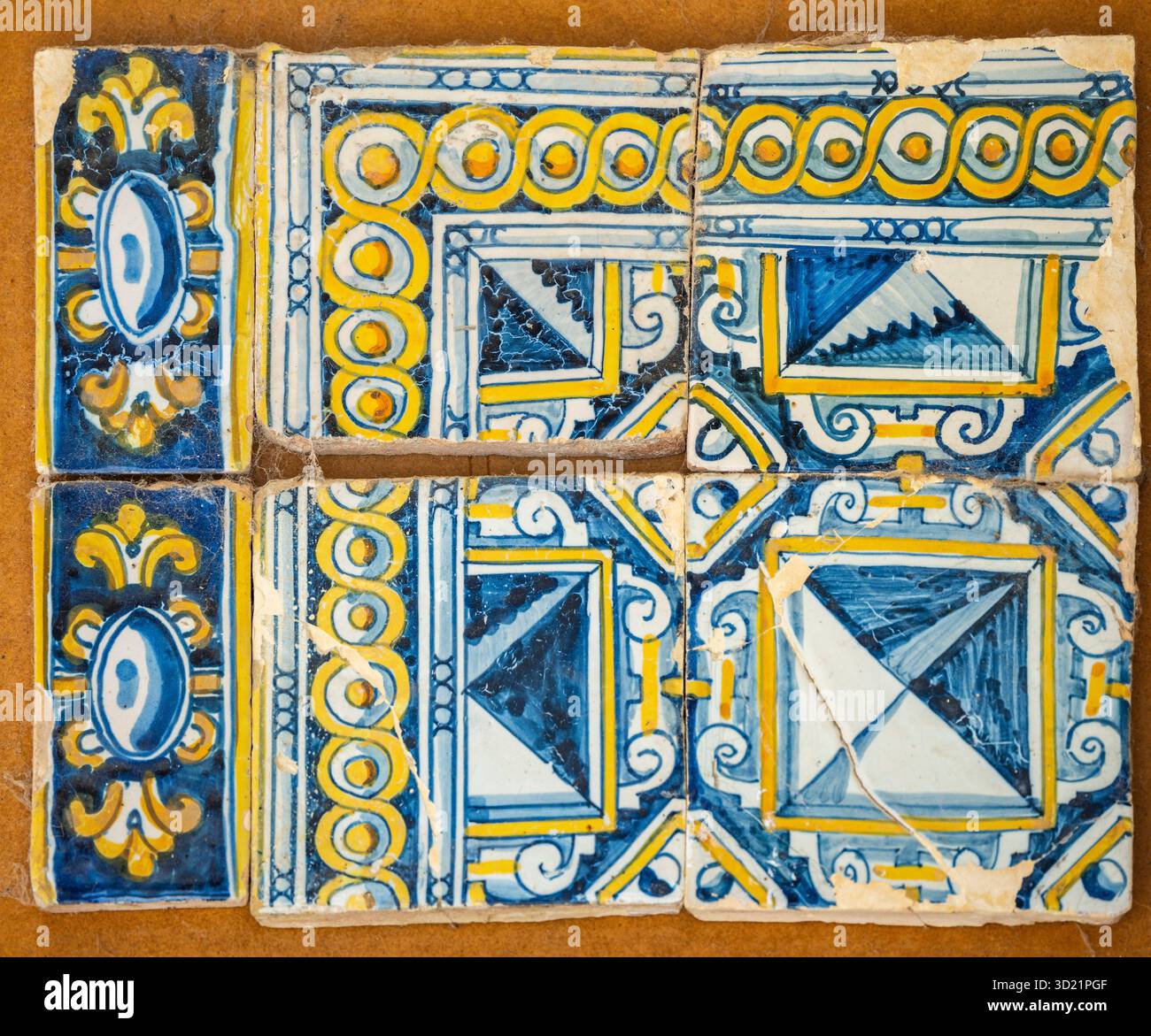 Tile for wainscoting and altar front, glazed and painted tiles, 17th ...