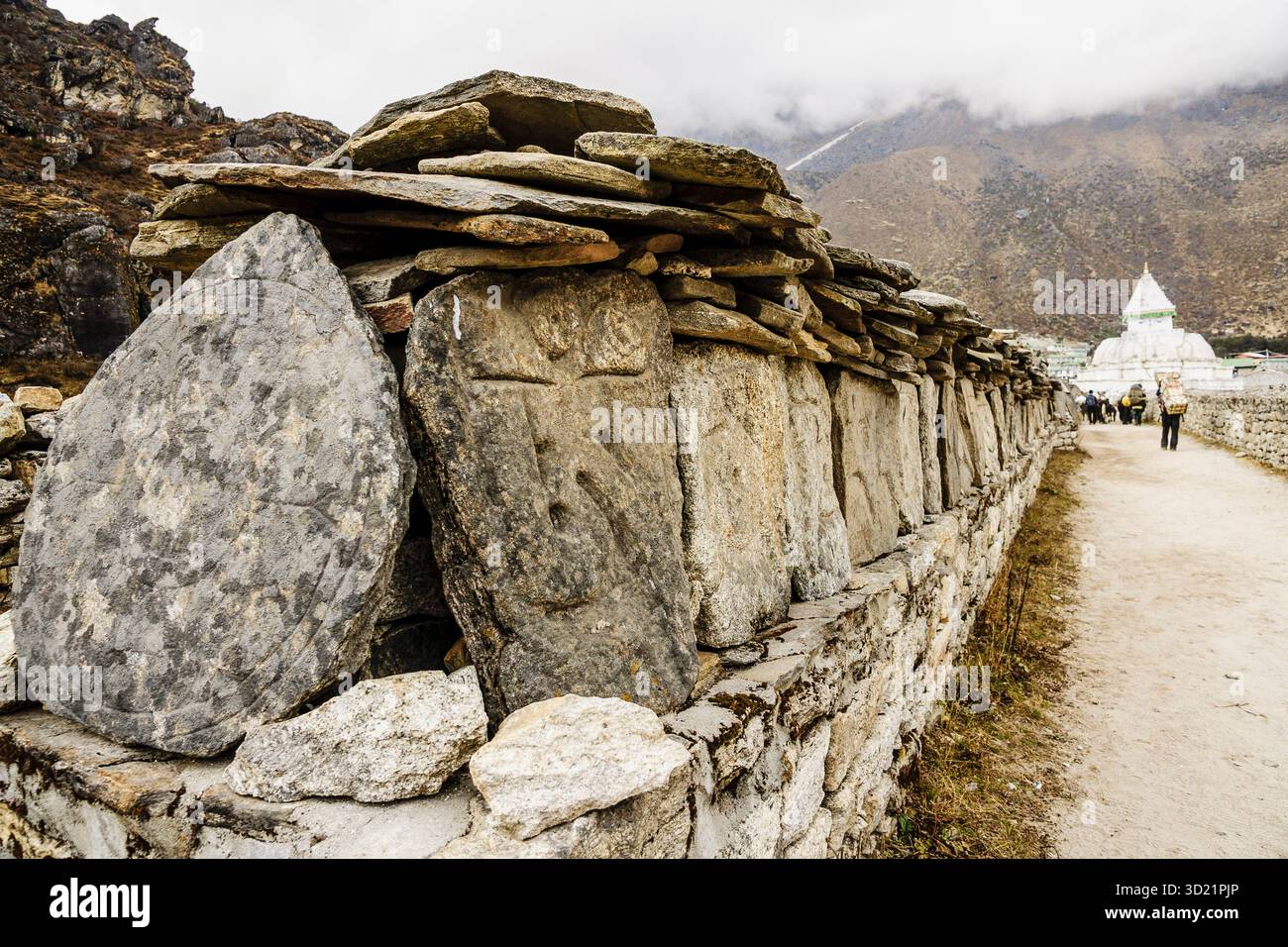 Painted Mani stone walls.Khumjung.Sagarmatha National Park, Khumbu ...