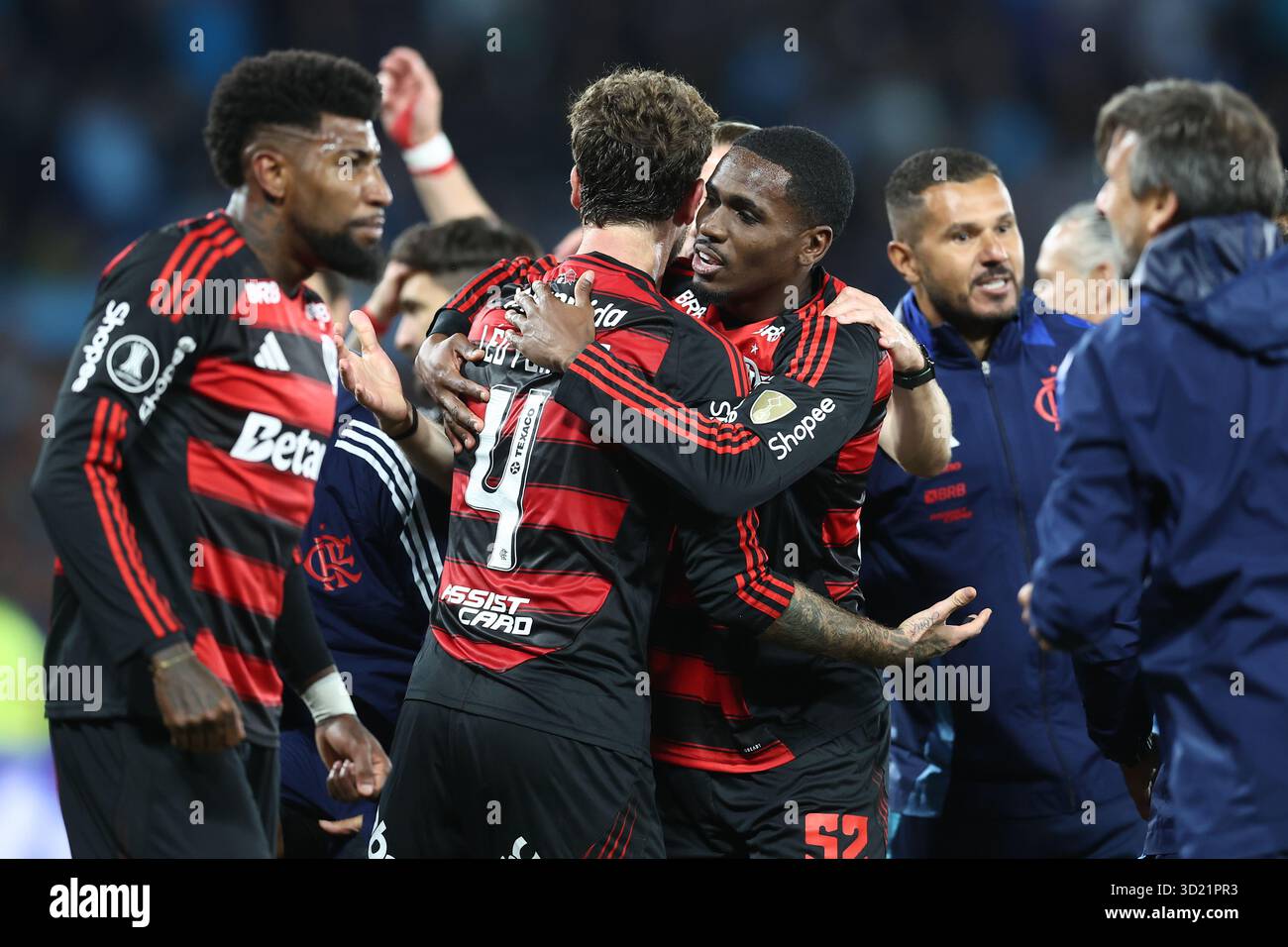 Brazil’s Flamengo players celebrate with fans after their team ...