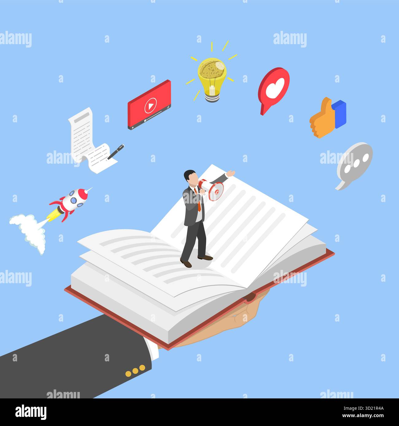 3D Isometric Flat Illustration of Storytelling, Copywriter Creating a ...