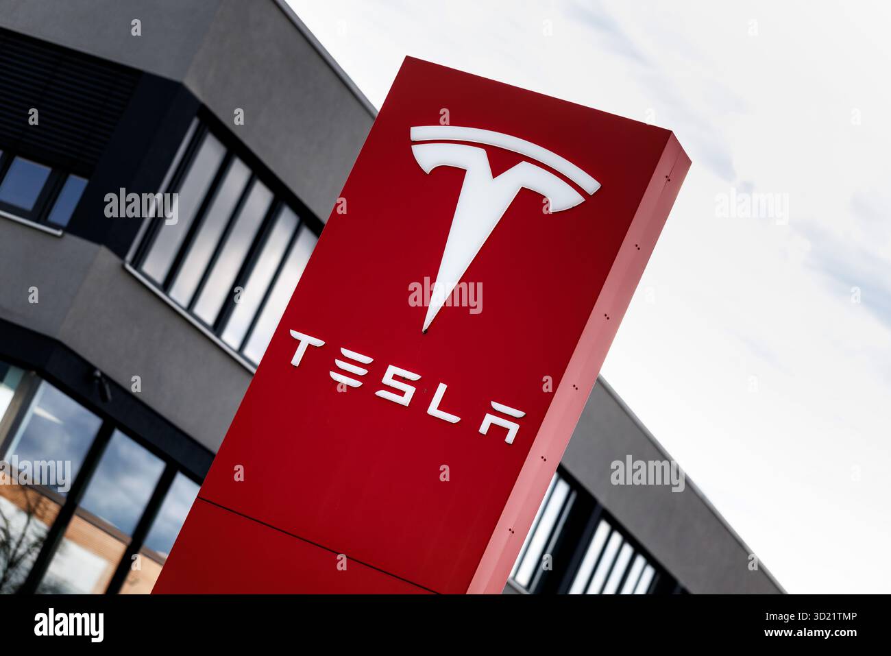 28 October 2025, Bavaria, Munich: The Tesla brand logo is seen at a ...