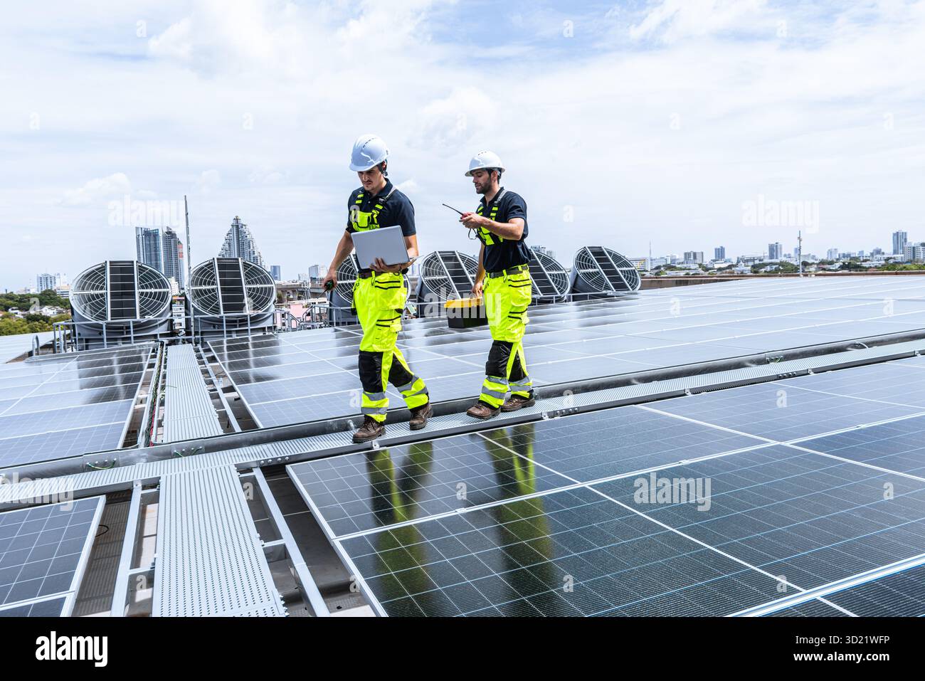 Professional Engineer Service Solar Panel. Worker Maintenance Cleaning ...