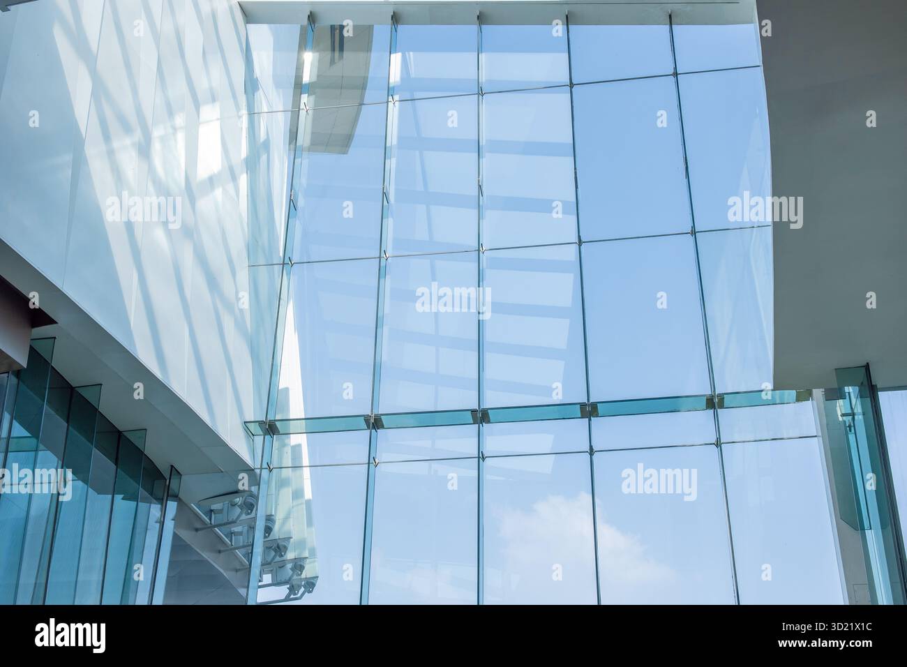 Facade large windows of modern business office building in urban. hall ...