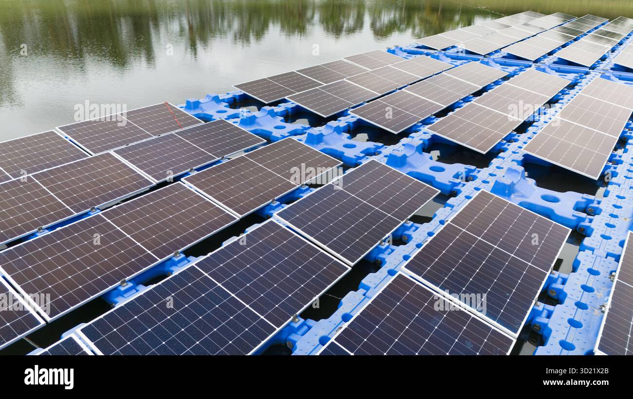 Drone view of Floating Solar Panel. Solar photovoltaic panel PV System ...