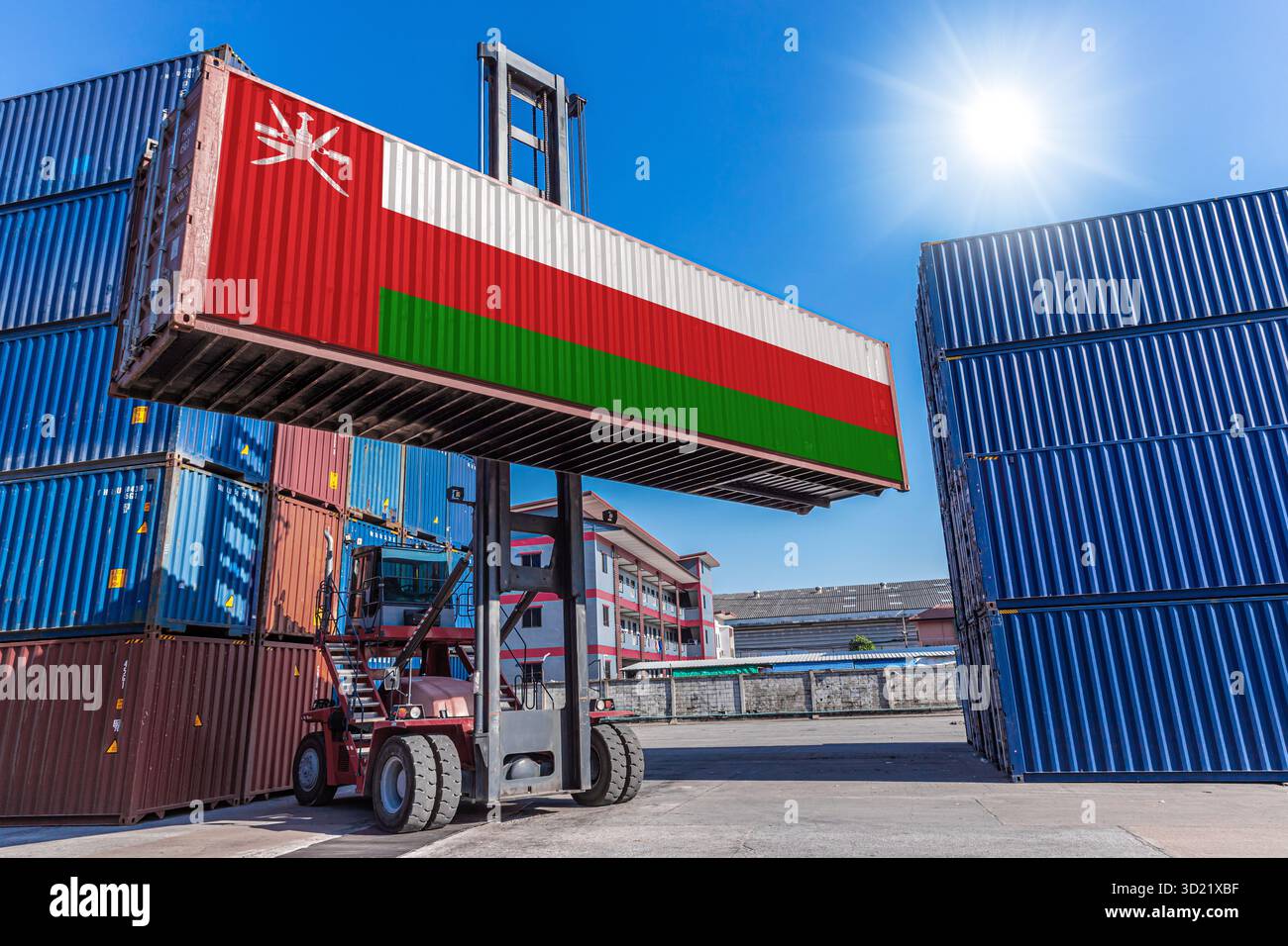 Products shipping cargo goods with Oman flag for import export business ...