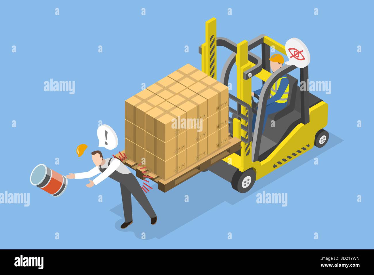 3D Isometric Flat Illustration of Industrial Accident, Man Injured ...