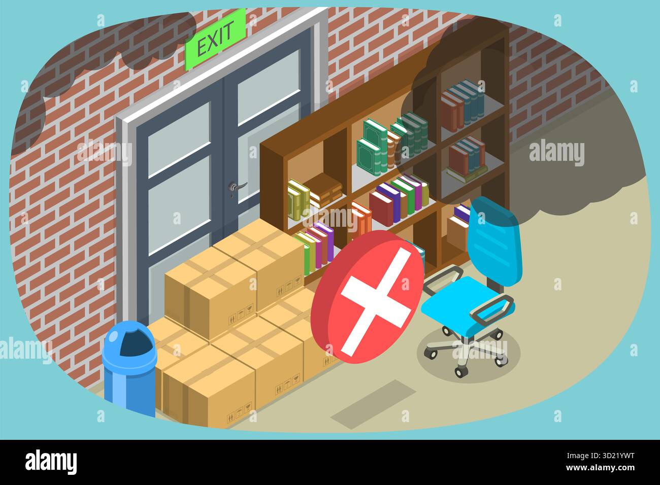 3D Isometric Flat Illustration of Blocked Fire Exit, Emergency ...