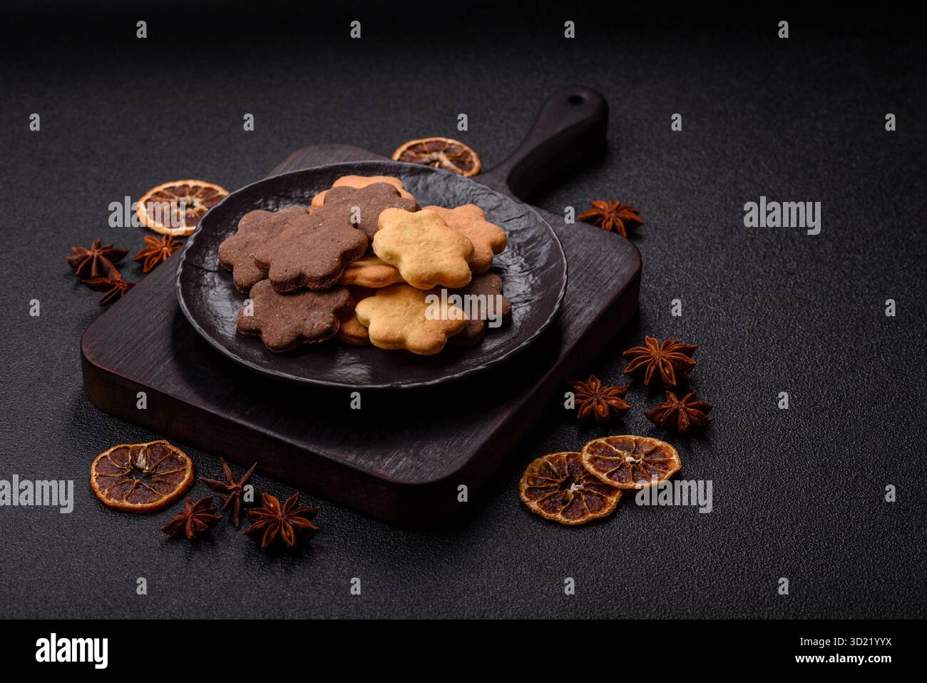 Sweet crispy biscuit with cocoa flavor, baking at home. Biscuit as a ...