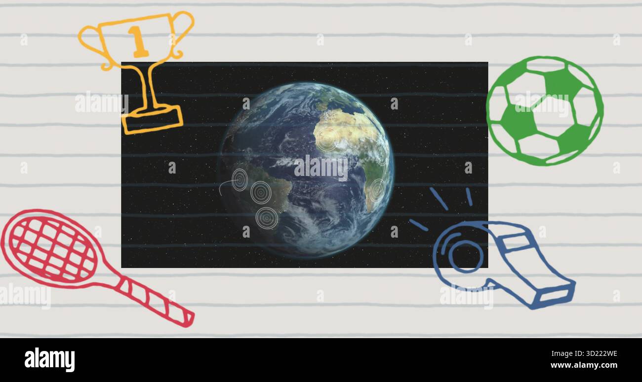 Showing Earth with concentric target markers on lined page, featuring ...
