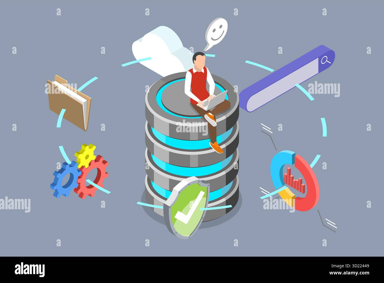 3D Isometric Flat Illustration of Database Server, Cloud Computing ...