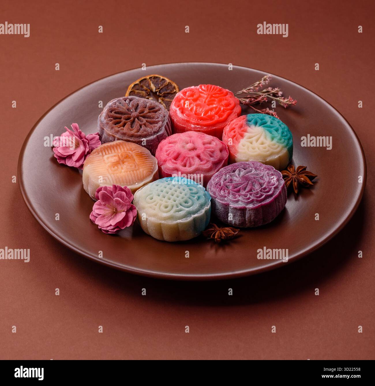 Chinese mooncake is an Asian sweet dessert with a coating of rice dough ...