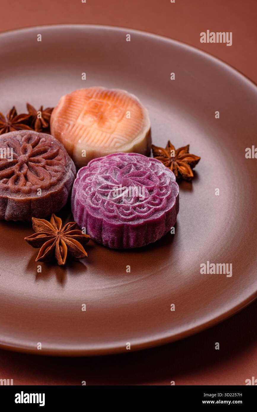 Chinese mooncake is an Asian sweet dessert with a coating of rice dough ...