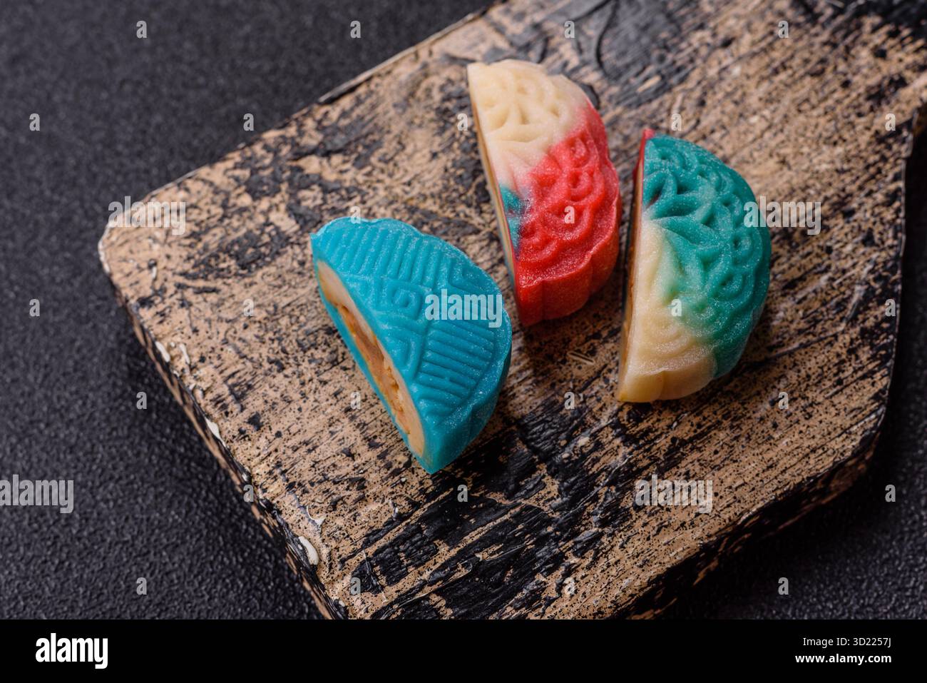 Chinese mooncake is an Asian sweet dessert with a coating of rice dough ...