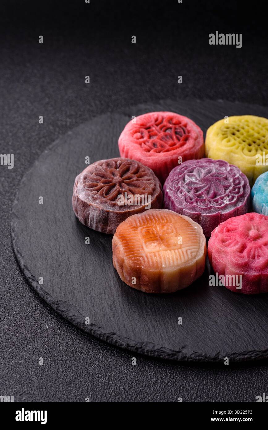 Chinese mooncake is an Asian sweet dessert with a coating of rice dough ...