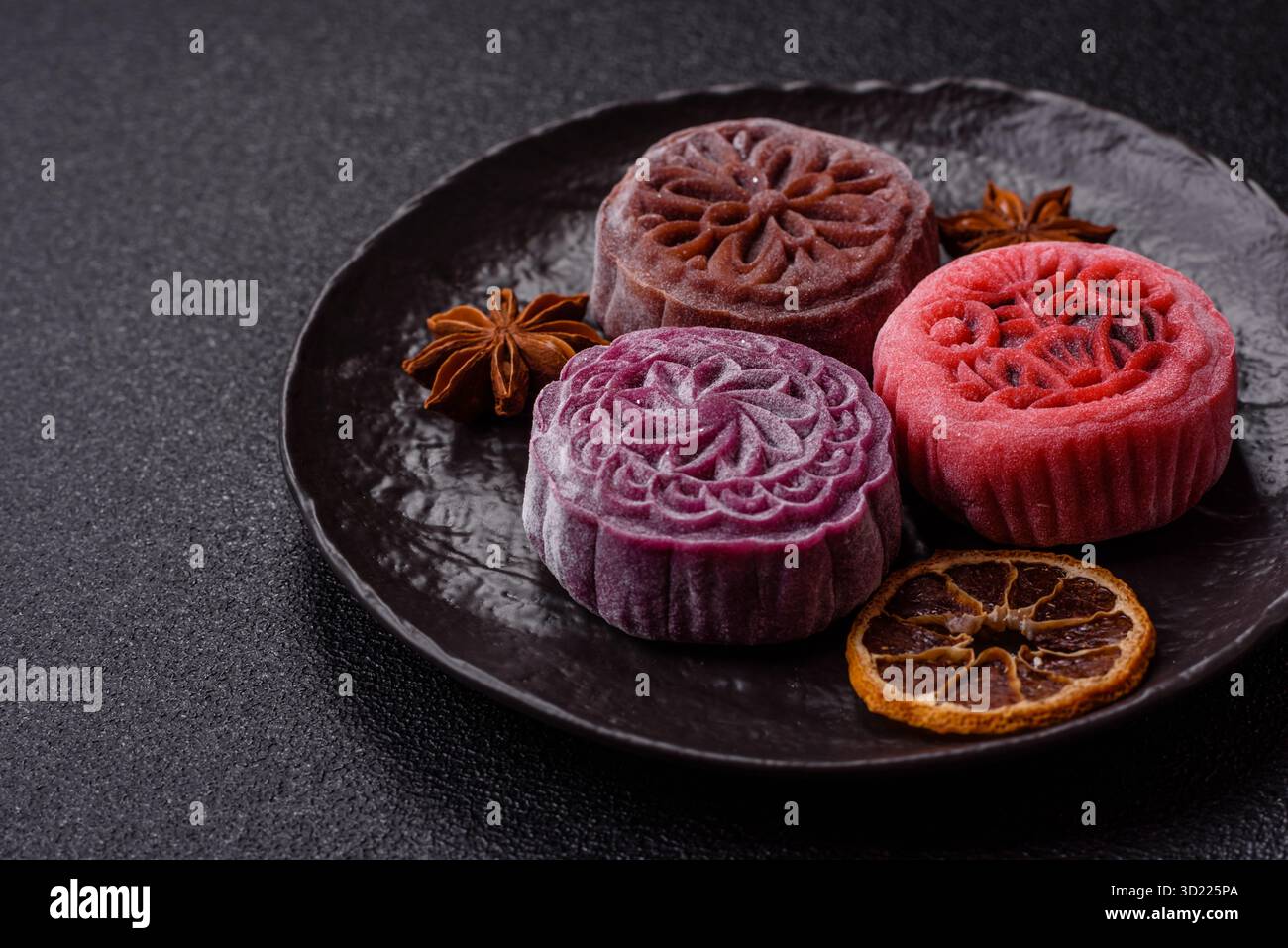 Chinese mooncake is an Asian sweet dessert with a coating of rice dough ...