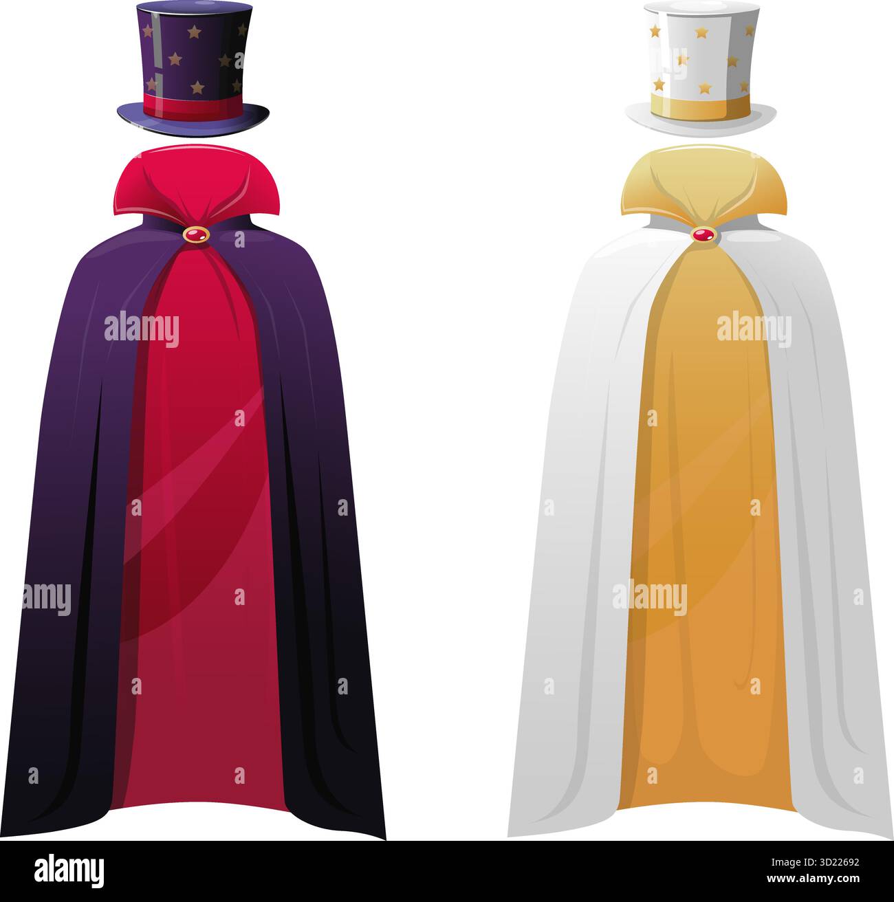 Magicians cloak and hat. Masquerade clothing. Mysterious mantle and cap ...
