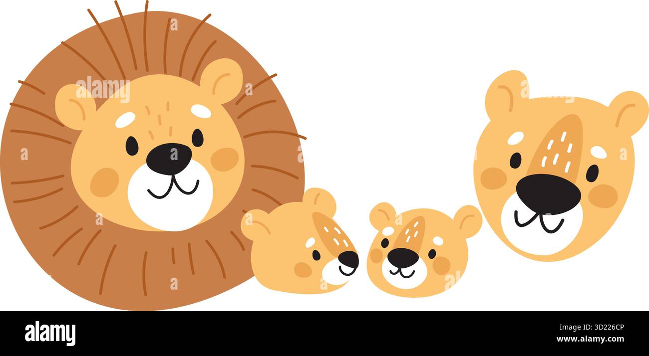 Lovely lion family. Lion father and mother with cubs. Happy lioness ...