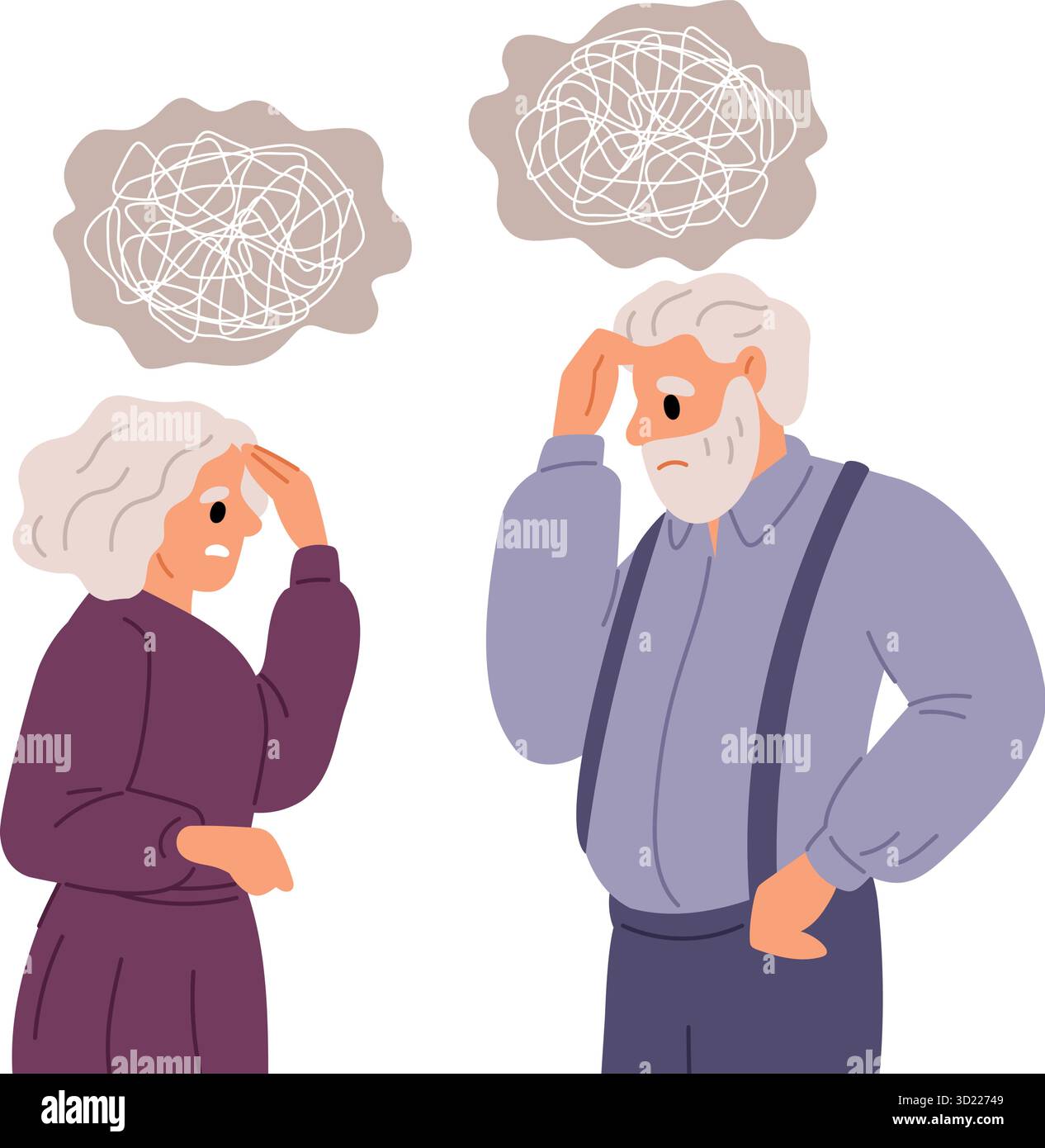 Elderly man and woman suffer from dementia. Memory loss and mental ...